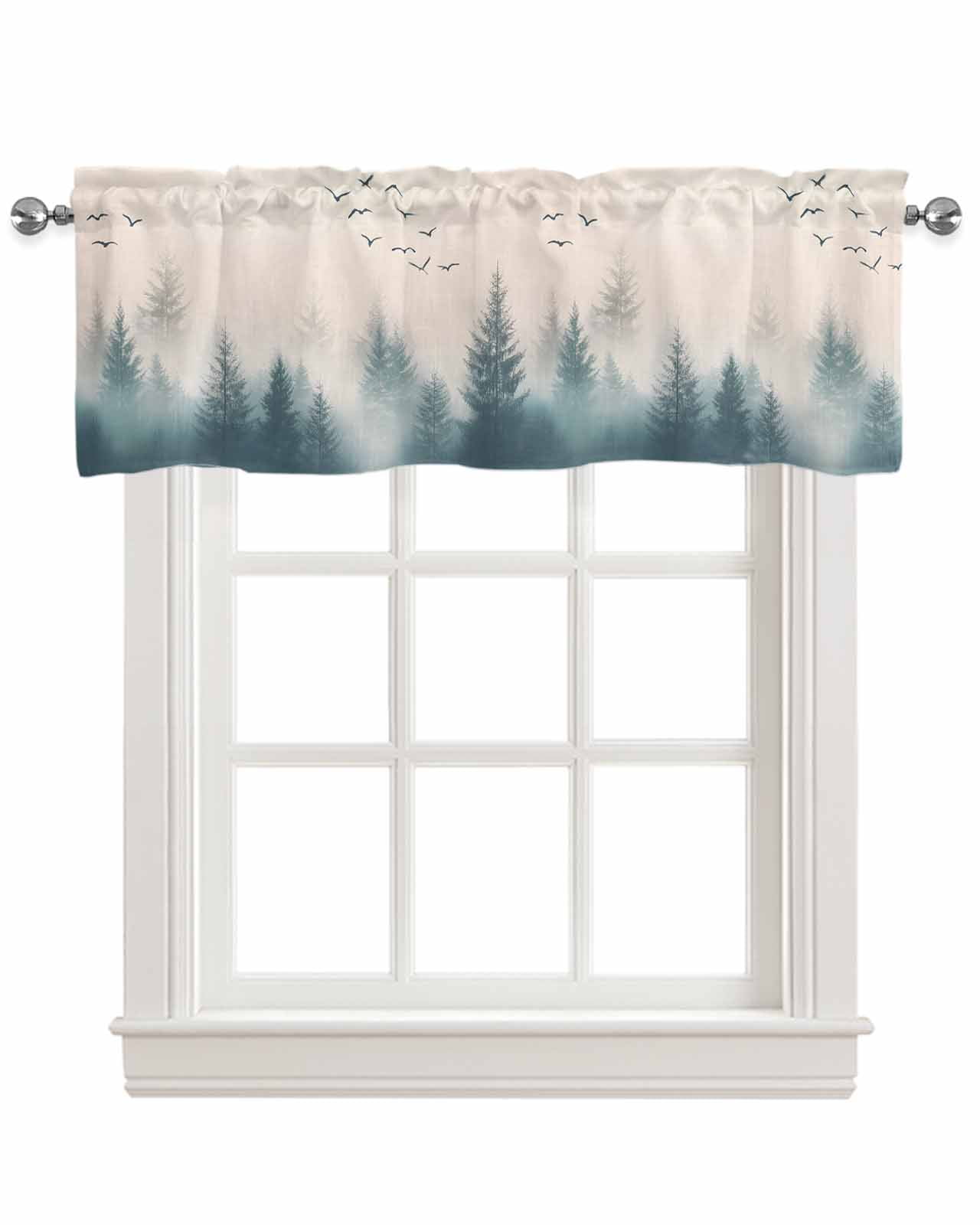 Foggy Forest Kitchen Valances for Windows Farmhouse Linen Window ...