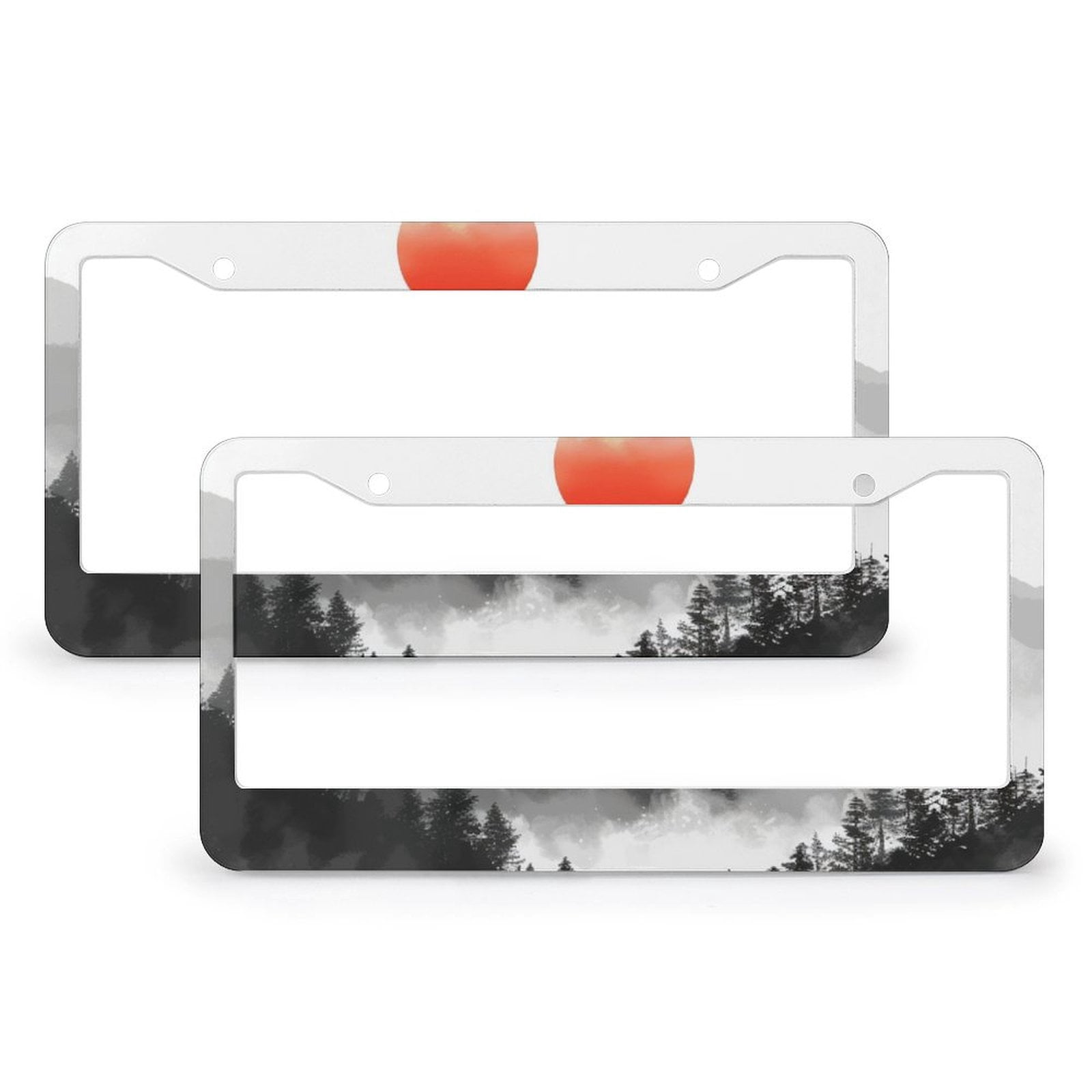 Foggy Forest Landscape with Pine Trees And Mountains License Plate ...