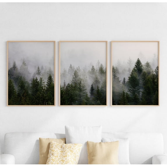 Foggy Forest Prints Dark Green Misty Forest Photography Nature Modern ...