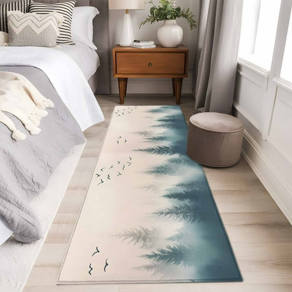 Foggy Forest Runner Rug 2x6 FT,Non Slip Hallway Carpet,Watercolor Pine ...