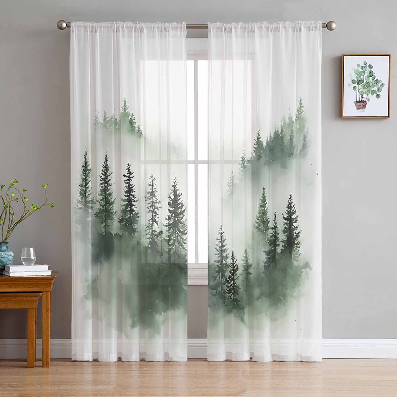 Foggy Forest Sheer Curtains 108 Inch Length 2 Panels Set for Living ...