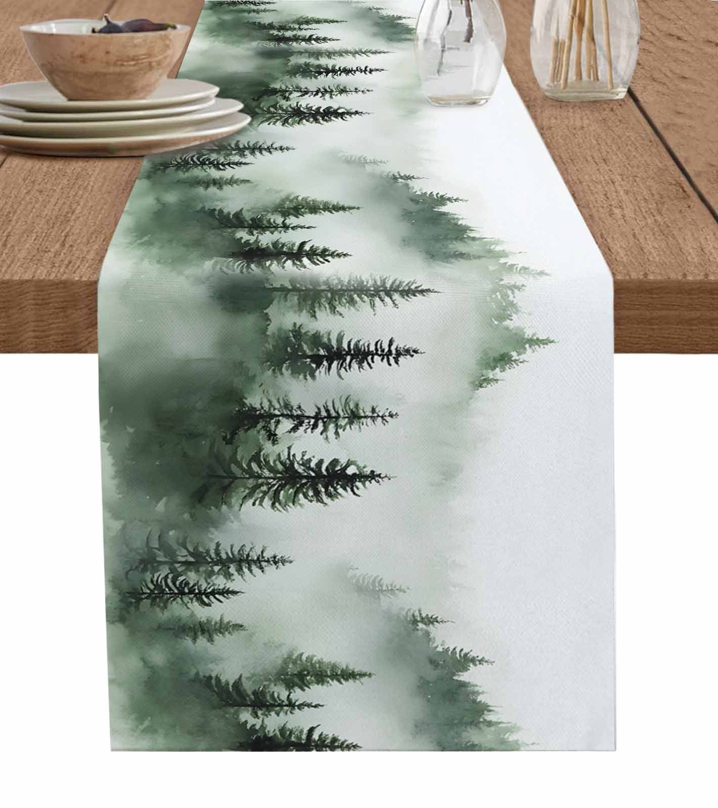 Foggy Forest Table Runner 72 Inches, Green Mist Mountain Natural Landscape Bed Runner Dresser ...