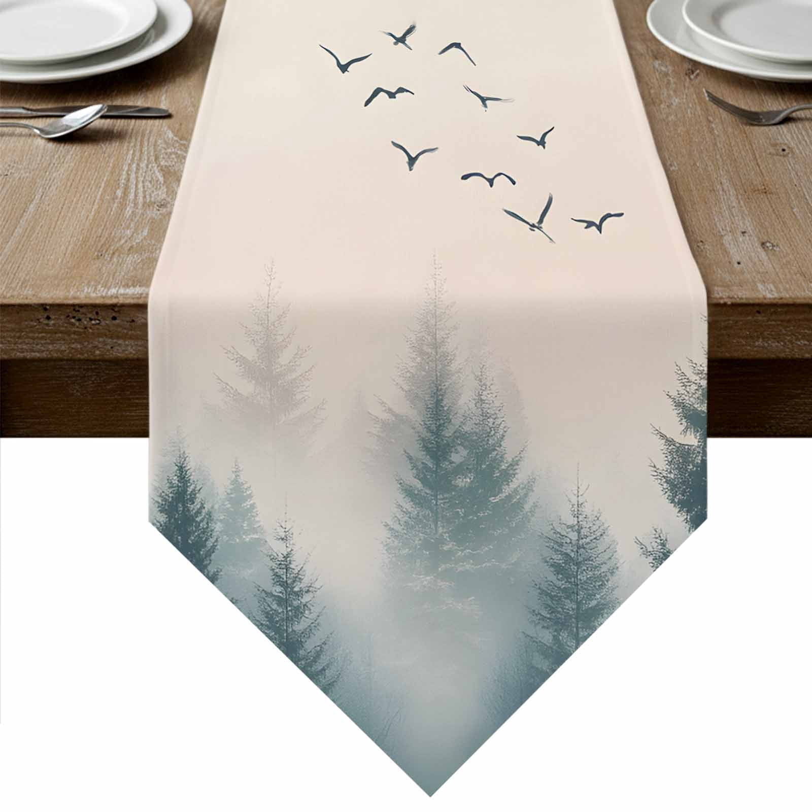 Foggy Forest Table Runner Linen Burlap Table Runner 120 Inches Long ...