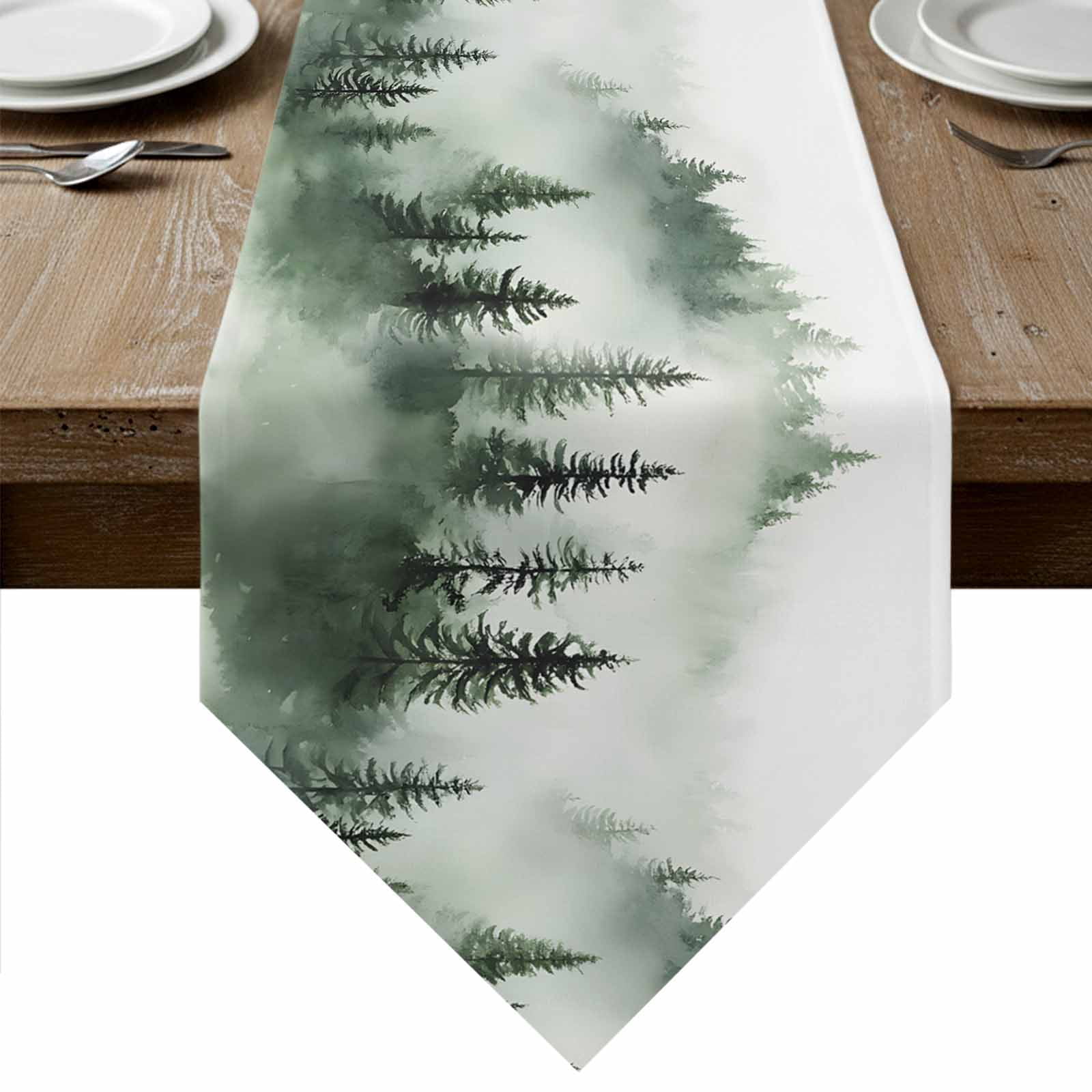 Foggy Forest Table Runner Linen Burlap Table Runner 60 Inches Long ...