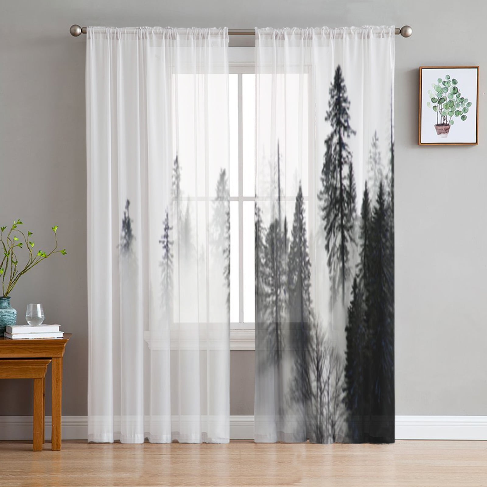 Foggy Forest Tree Tulle Window Curtain For Living Room Bedroom Voile ...