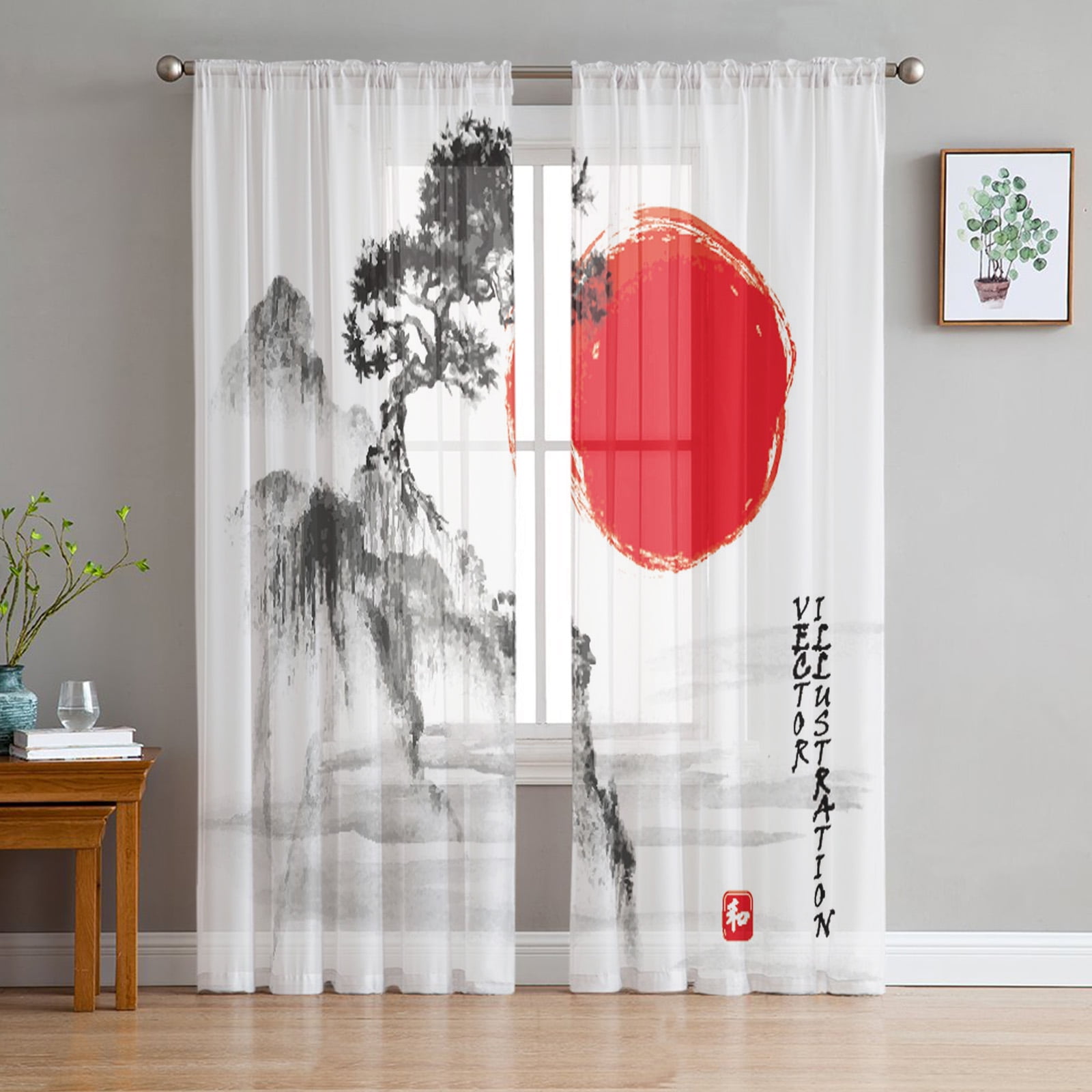 Foggy Forest Tree Tulle Window Curtain For Living Room Bedroom Voile ...