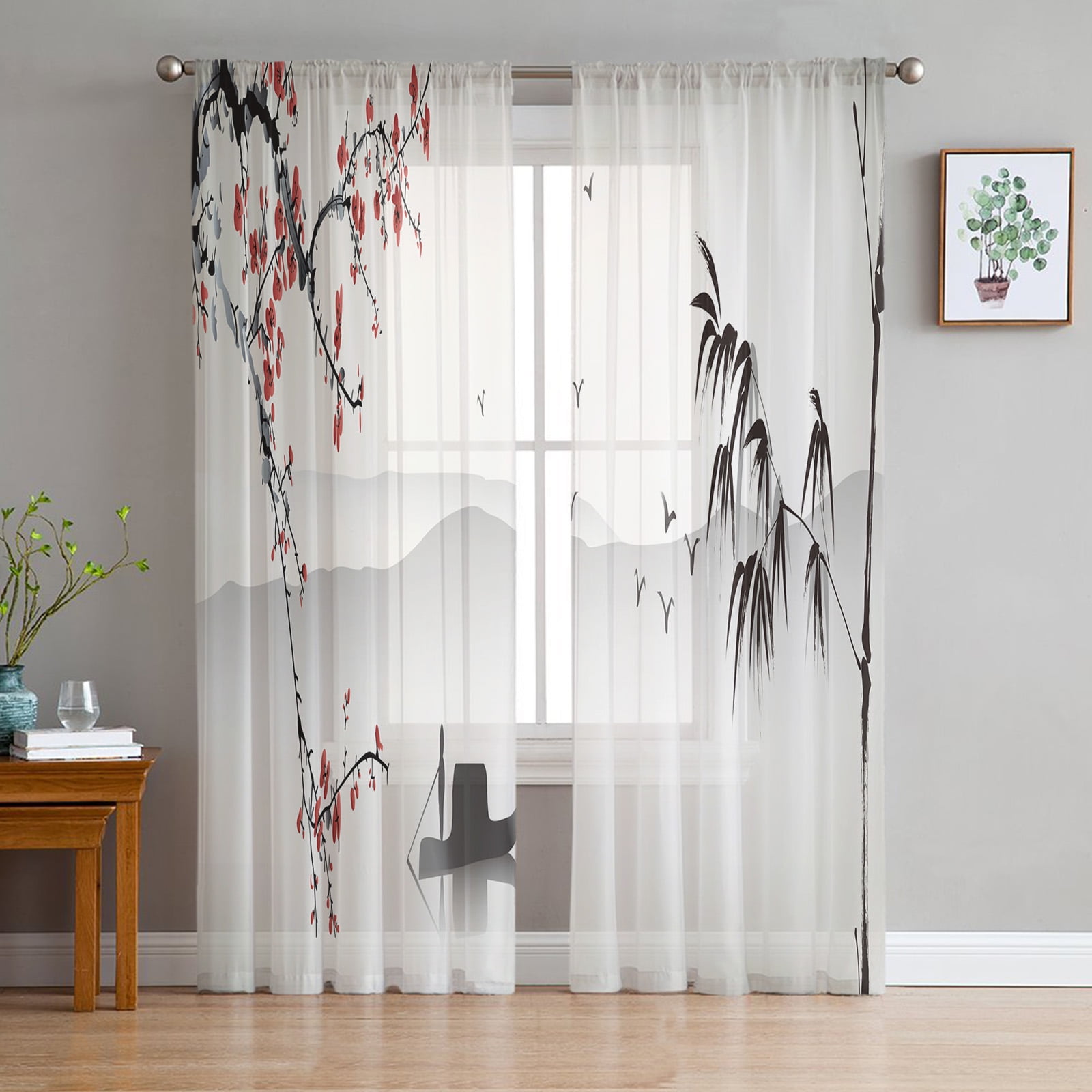 Foggy Forest Tree Tulle Window Curtain For Living Room Bedroom Voile ...
