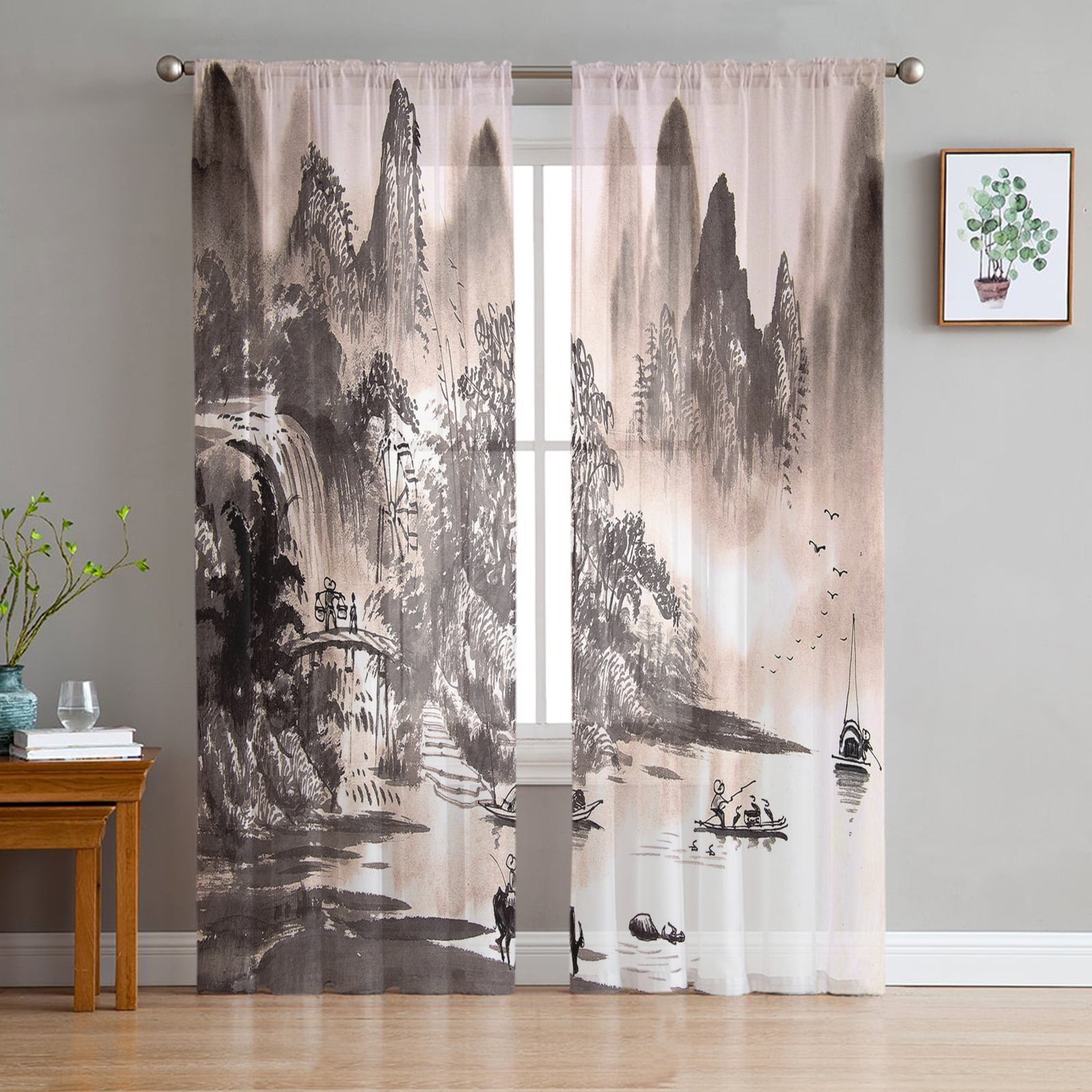 Foggy Forest Tree Tulle Window Curtain For Living Room Bedroom Voile ...