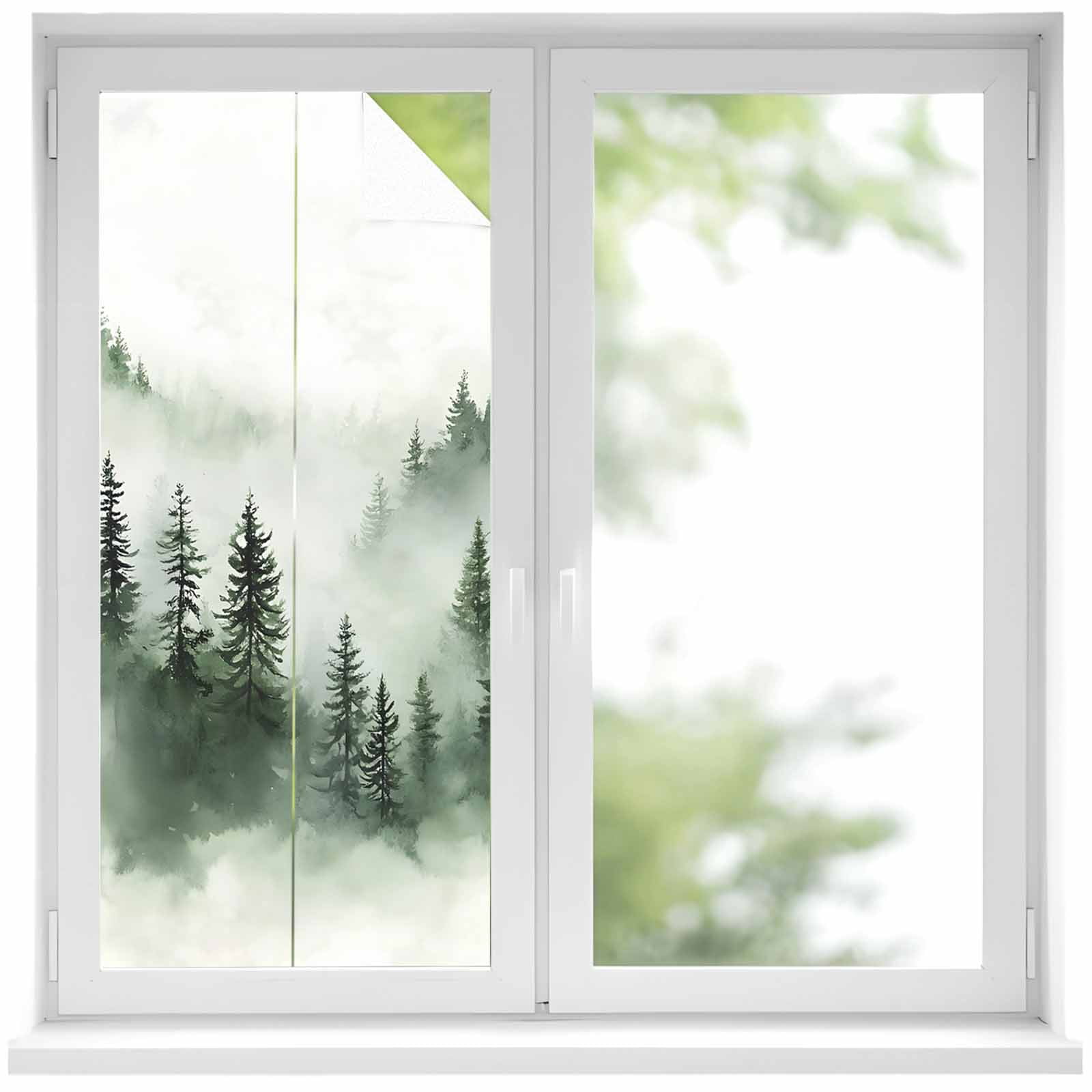 Foggy Forest Window Privacy Film, Green Mist Mountain Natural Landscape ...