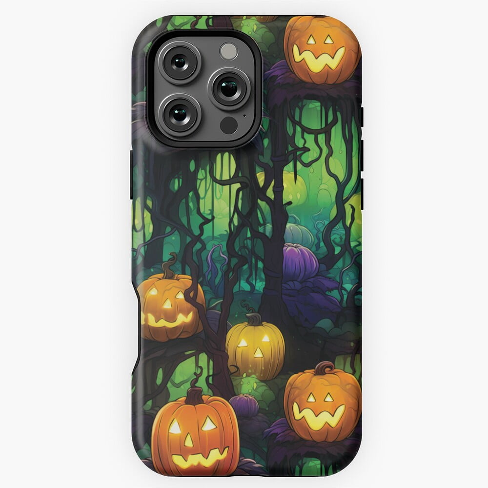 Foggy Swamp with Spectral Pumpkins Stained Glass Art Halloween Phone ...