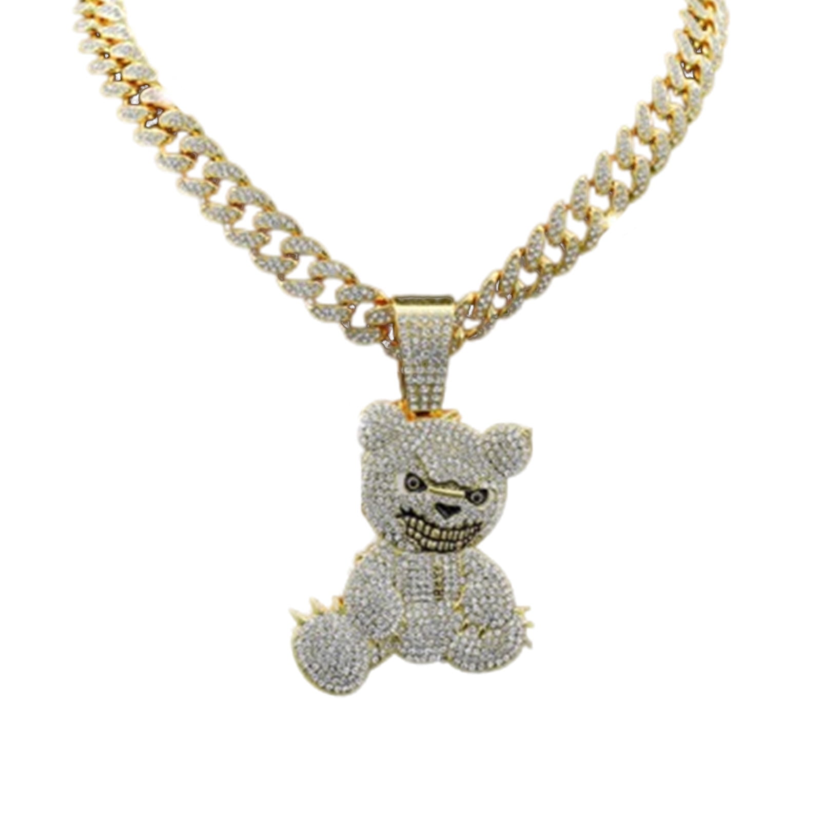Fogun Cool Bear Pendant Necklace for Men Cuban Link Chain Gold/Silver ...