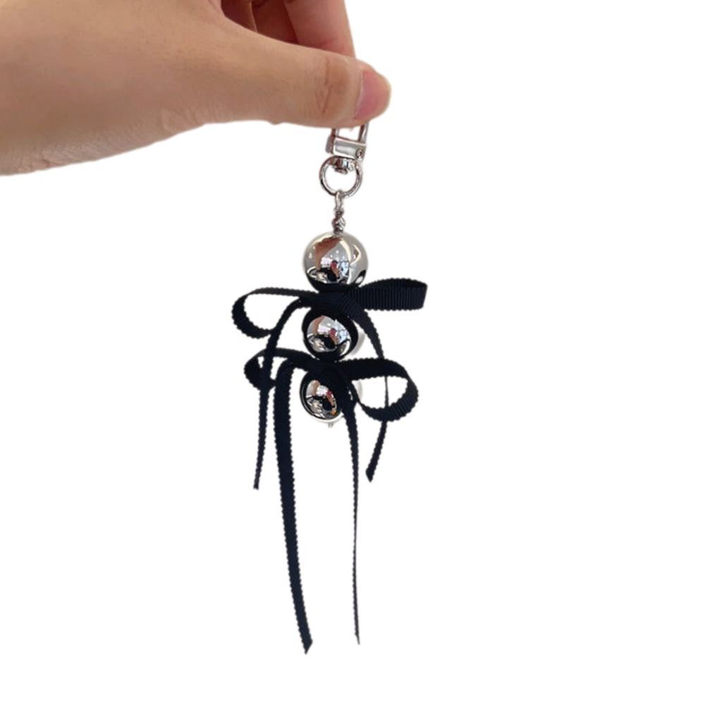 Fogun Fashion Ribbon Bowknot Keychain Pendant Sweet Silver Bead Hanging ...