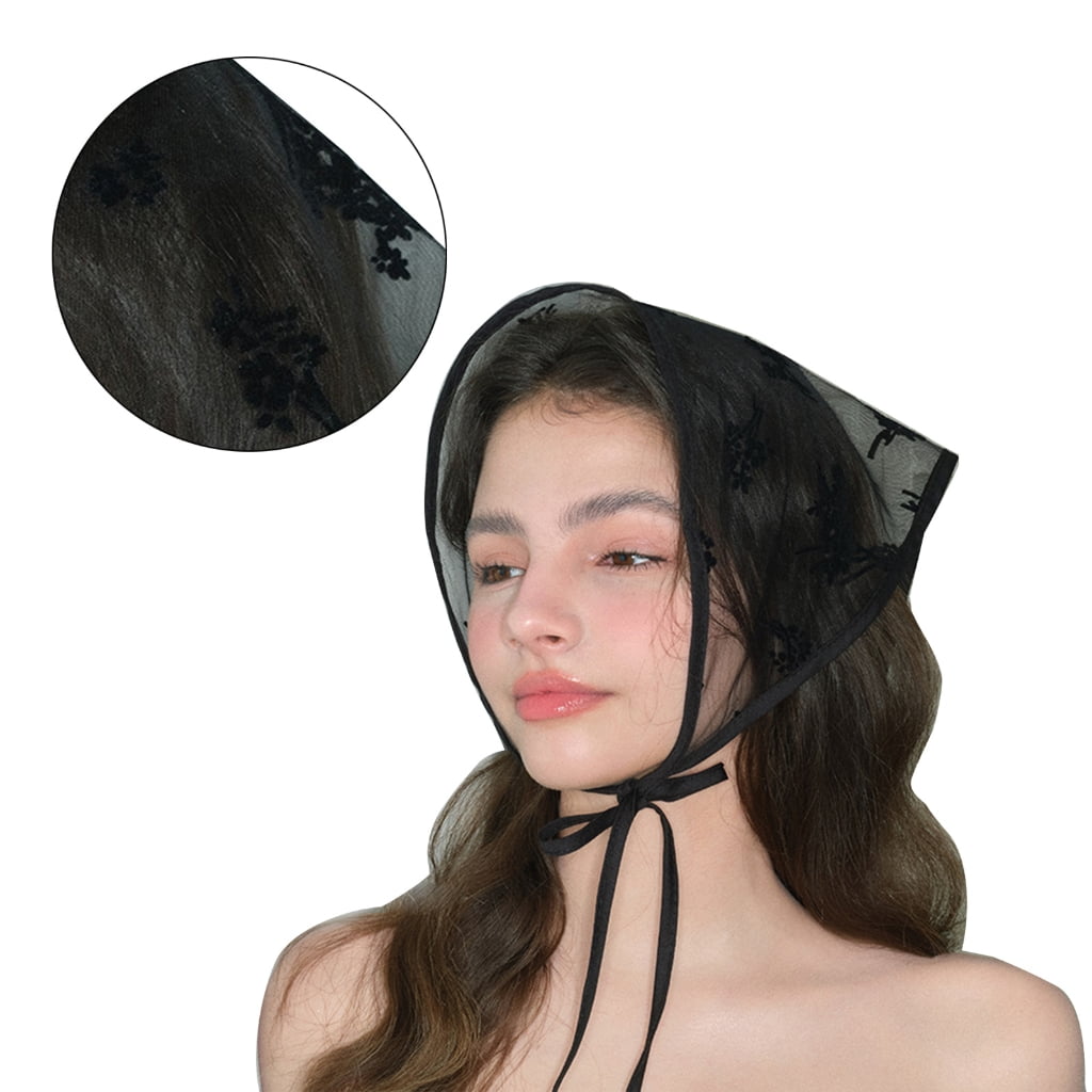 Fogun Sheer Lace Triangles Hair Scarf Pattern Kerchief Tie Back French ...