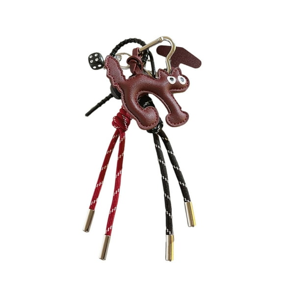 Fogun Elegant PU Leather Cat Pendant Keychain Braided Rope Phone Charm ...