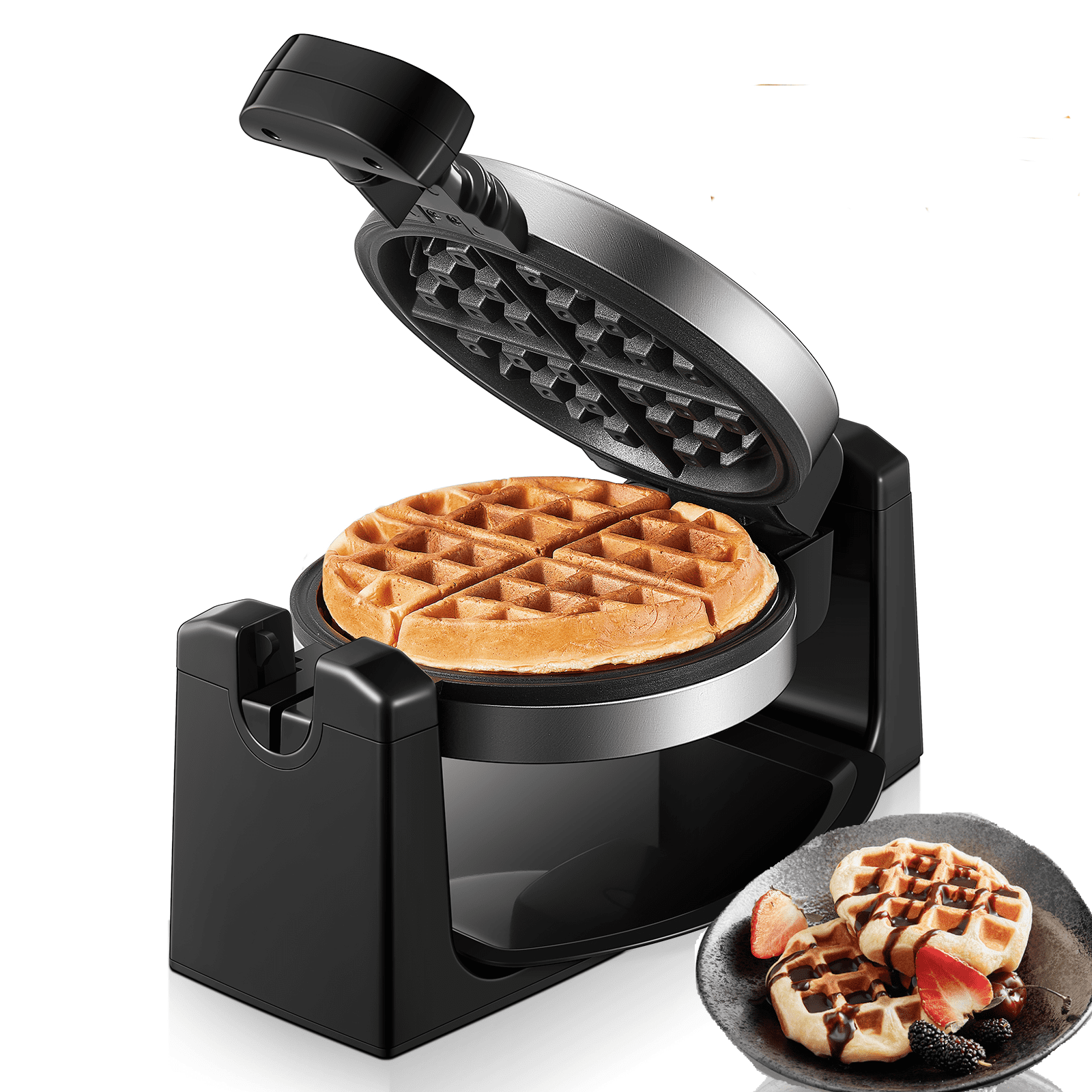 FOHERE 180° Rotating Belgian Waffle Maker, 1100W, Iron Flip, Deep ...