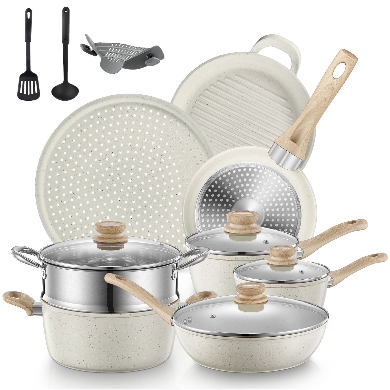 Fohere 15-Piece Pots and Pans Set Non Stick, Induction Kitchen Cookware ...