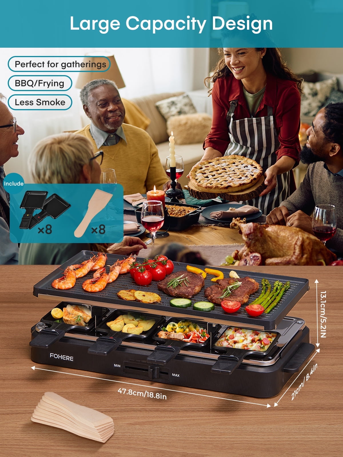 Fohere Raclette Grill 8 Person 1500w - Walmart.com