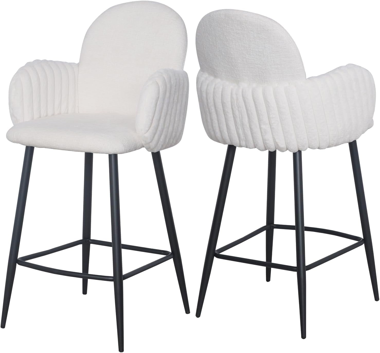 Fohfurniture Elegant Bar Stools Set of 2 Vanity Chairs with Anti-Stain ...