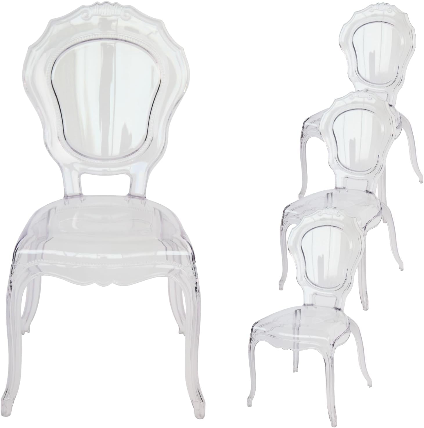 Fohfurniture Set of 4 Clear Belle Transparent Vanity Ghost Dining ...