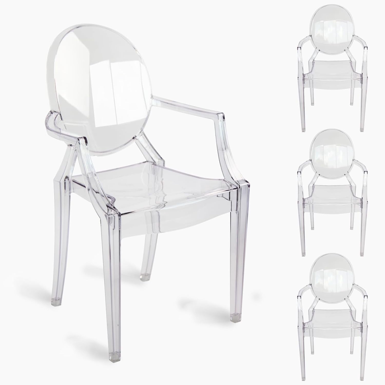Fohfurniture Set of 4 Clear Ghost Chairs, Modern Transparent Accent ...