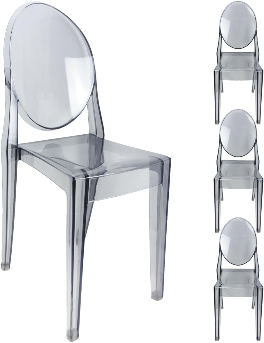 Fohfurniture Set of 4 Clear Ghost Chairs, Modern Transparent Accent ...