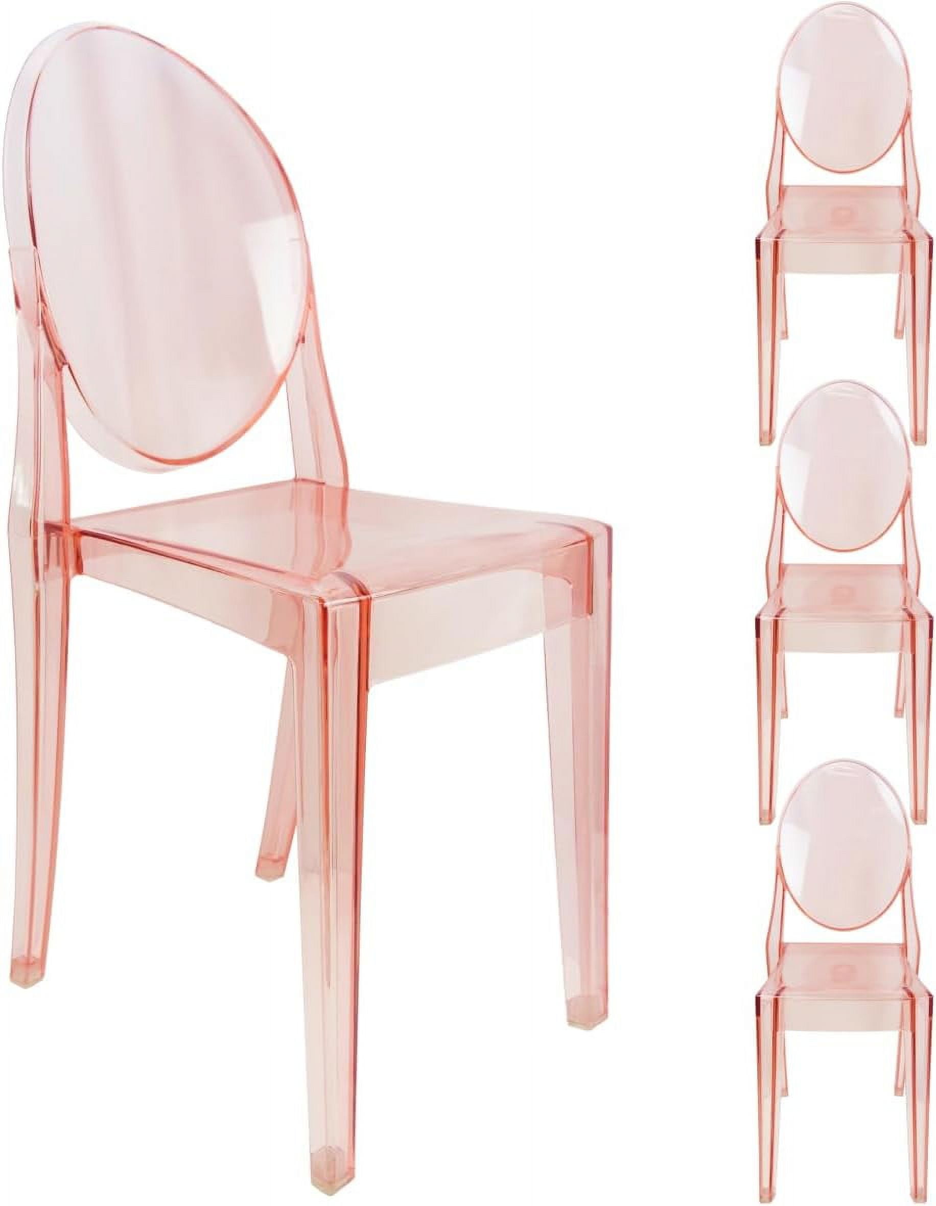 Fohfurniture Set of 4 Clear Ghost Chairs, Modern Transparent Accent ...