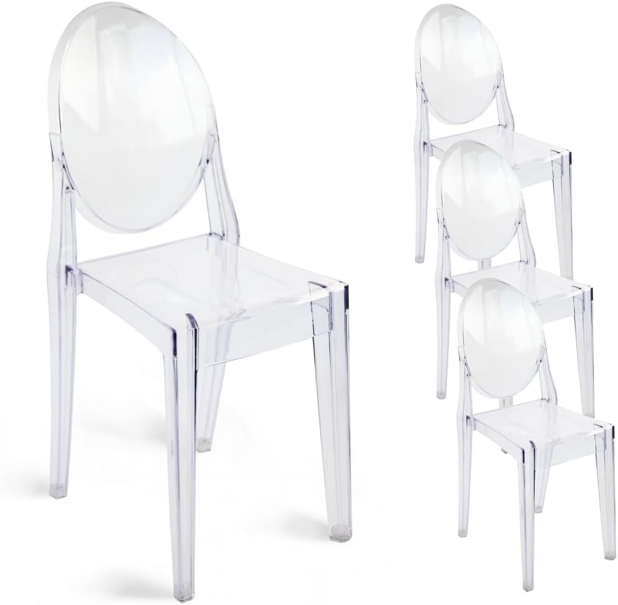 Fohfurniture Set of 4 Clear Ghost Chairs, Modern Transparent Accent ...