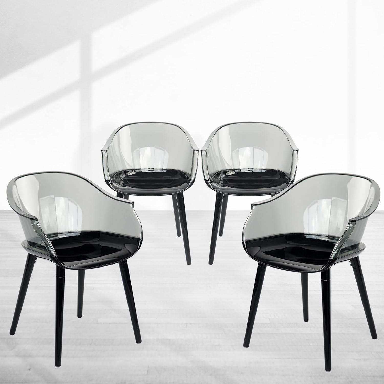 Fohfurniture Set of 4 Translucent Smoky Black PC Dining Chairs, Acrylic ...