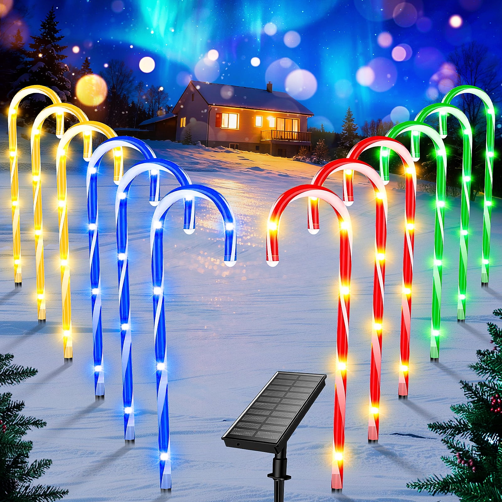 Fohil 12 Pack Christmas Solar Candy Cane Lights, 8 Modes Solar ...