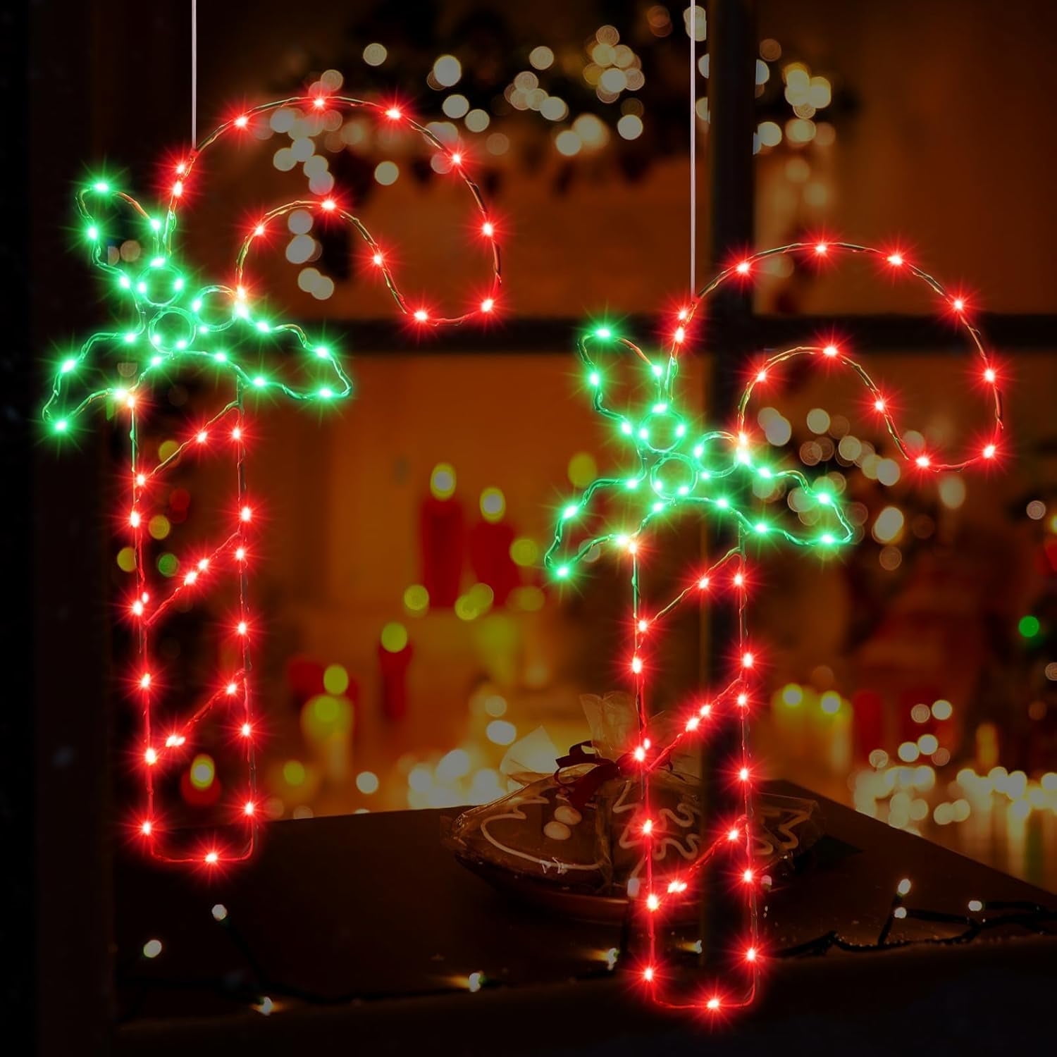 Fohil 2 Pack LED Christmas Window Lights, Metal Christmas Window ...