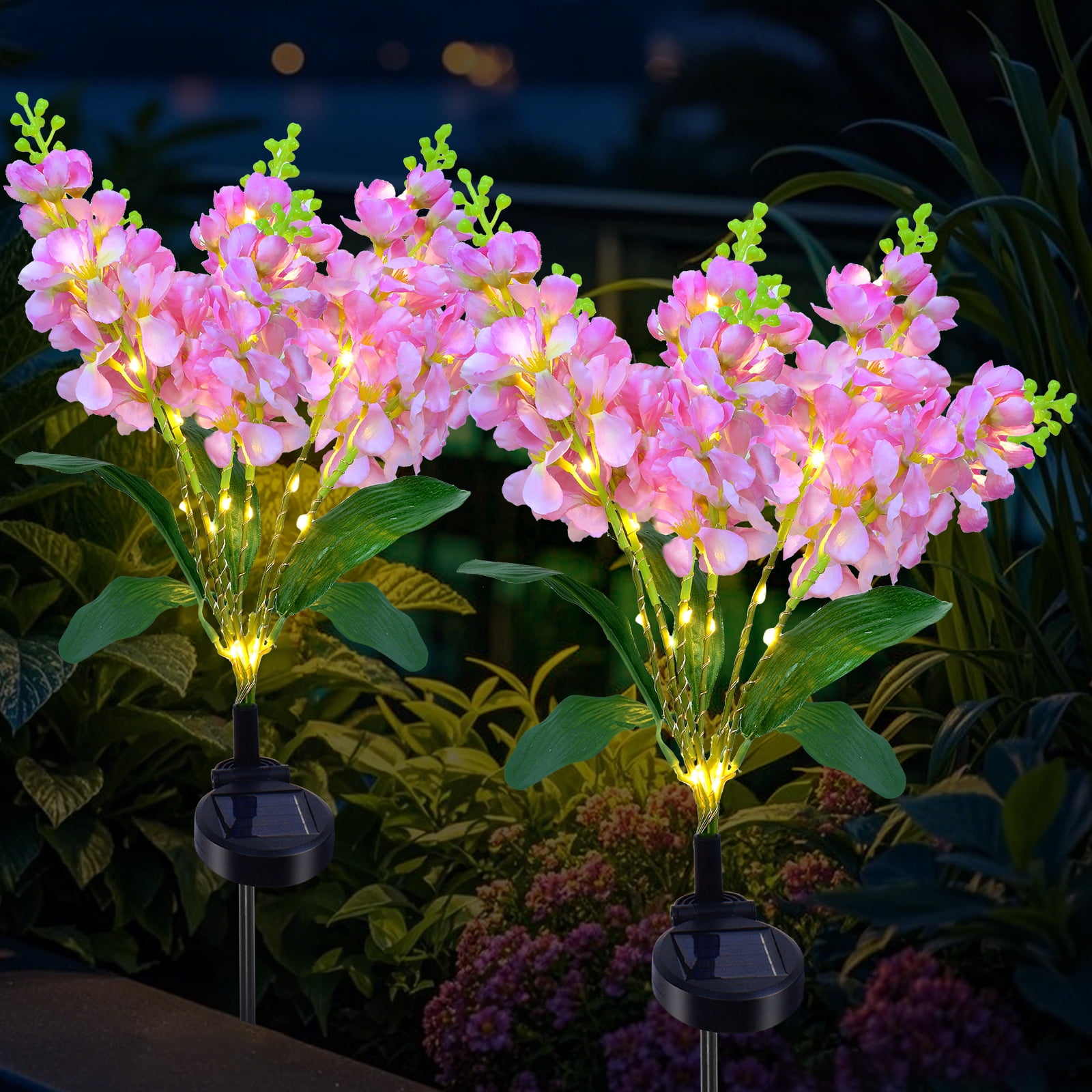 Fohil Solar Flower Lights 2 Pack, 2 Modes Waterproof LED Lights ...