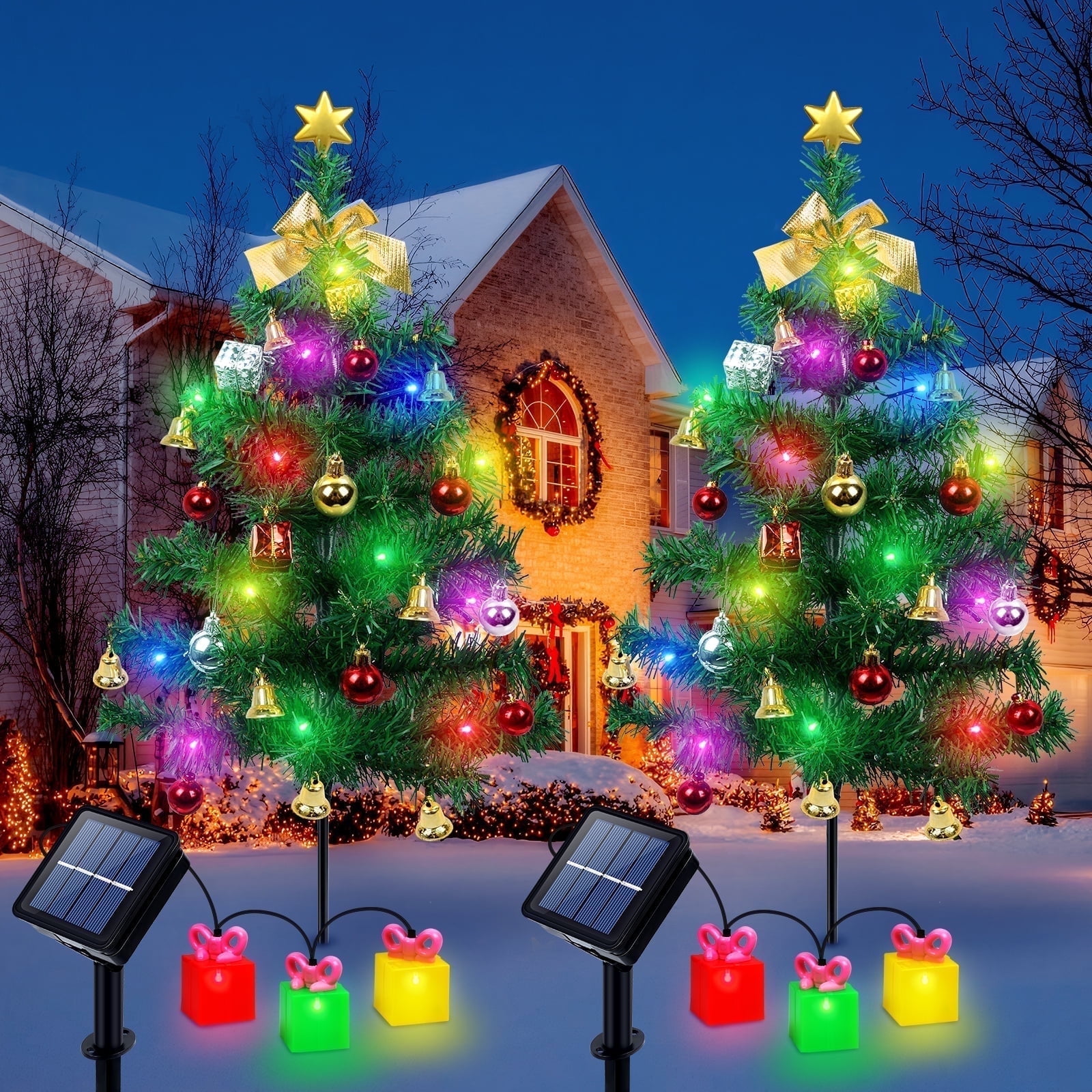 Fohil 2 Packs Solar Christmas Tree Lights Outdoor, 8 Lighting Modes ...