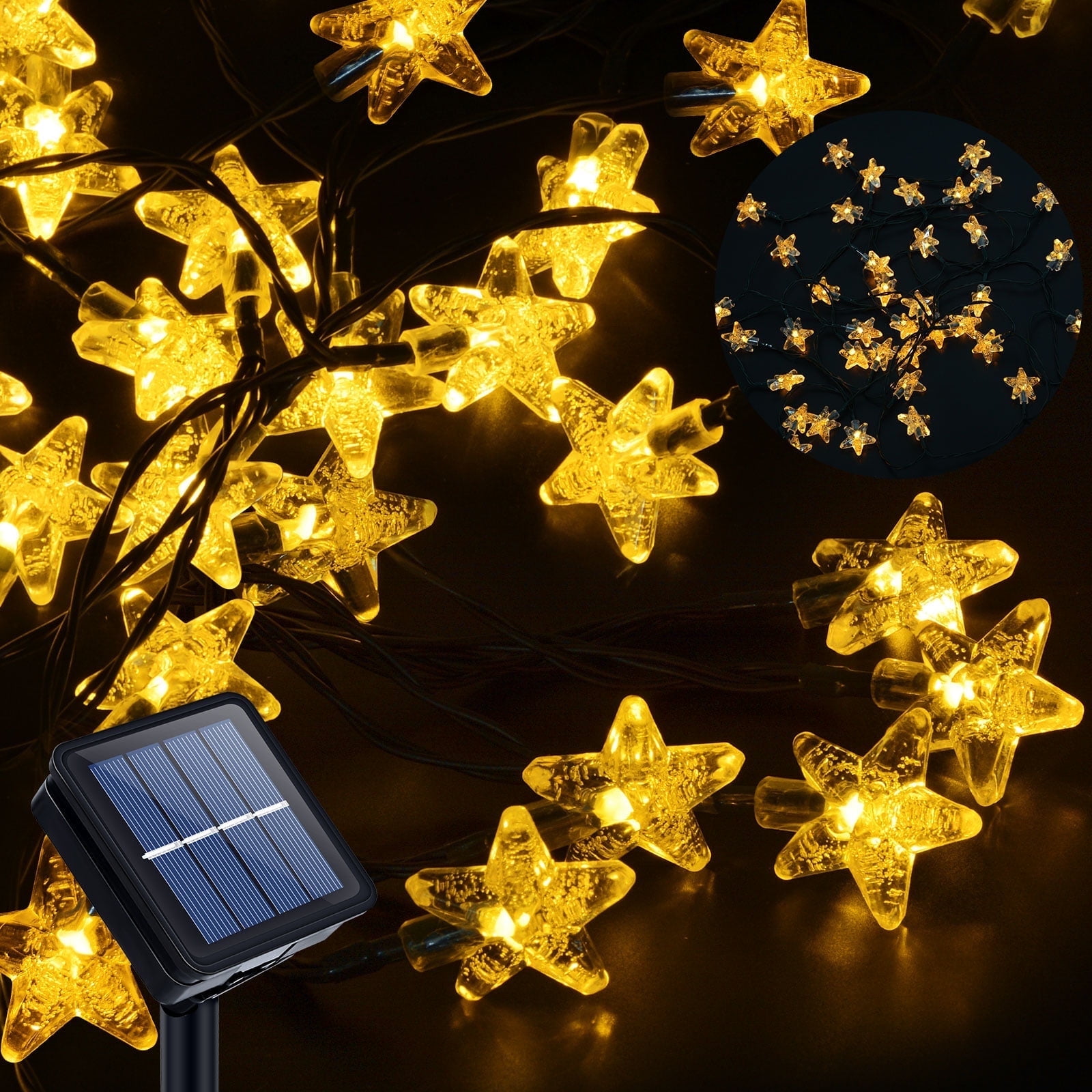 Fohil 20 Ft Solar Star String Lights, 40 LED Waterproof Solar Christmas ...