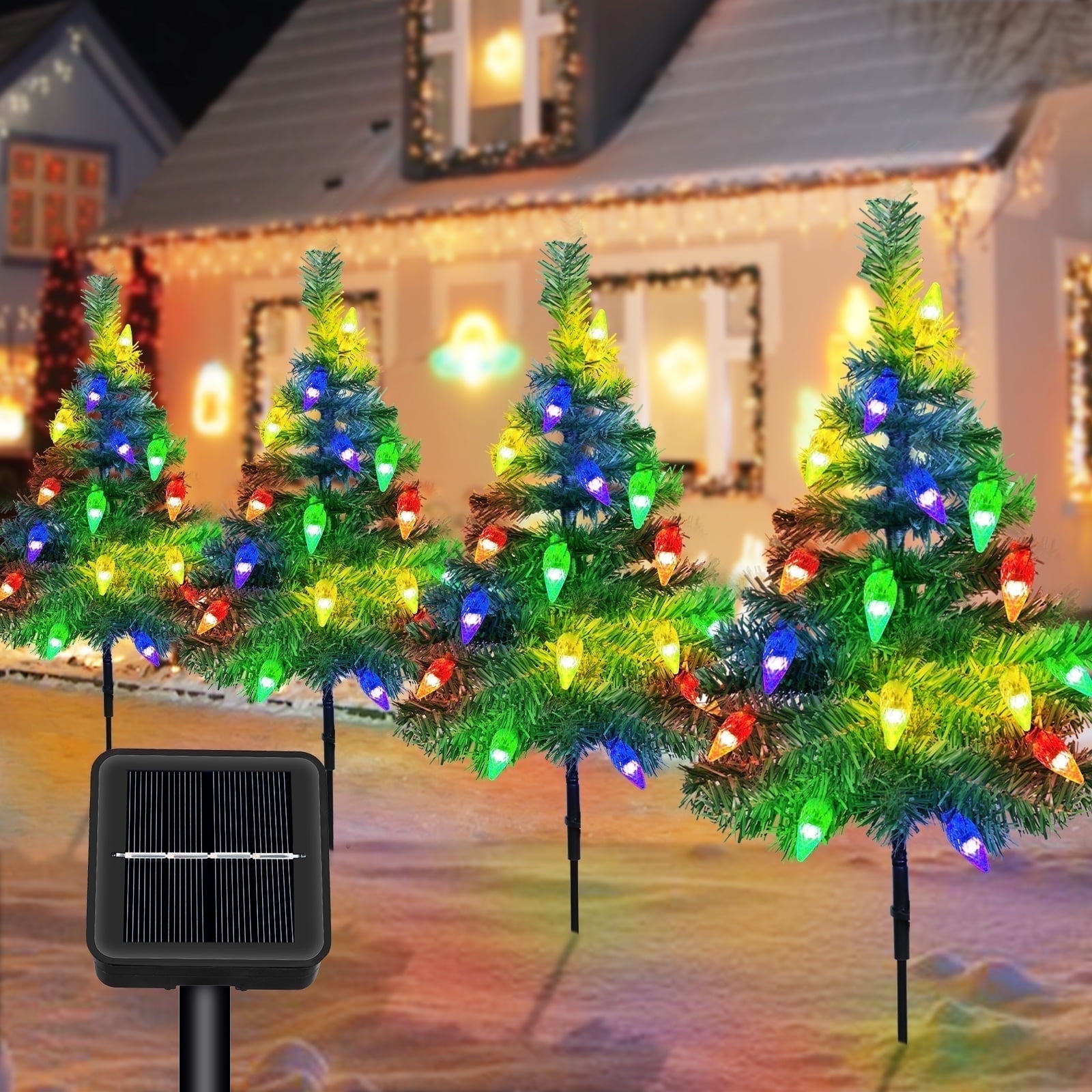 Fohil 4 Pack Solar Christmas Tree Lights with 80 Multicolor C6 ...