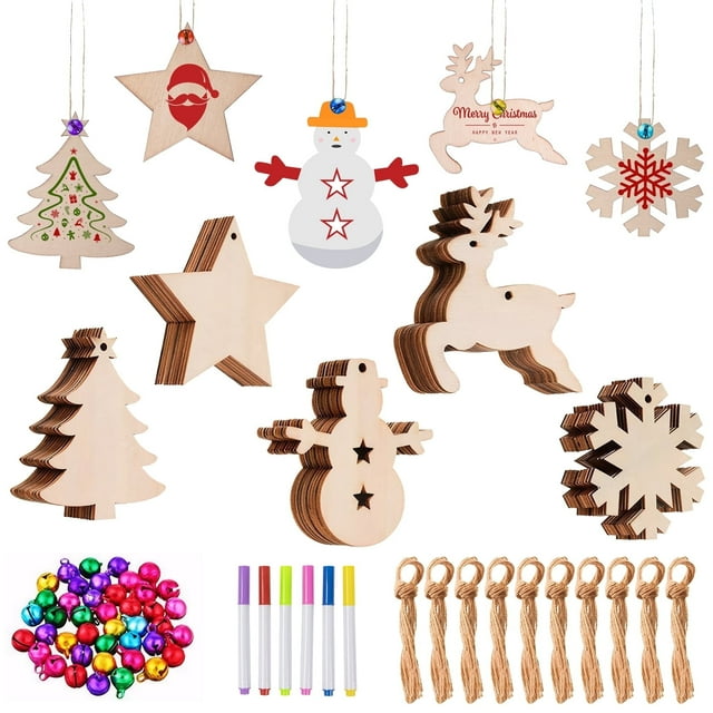 Fohil 50pcs Unfinished Wood Slices, 5 Styles DIY Unfinished Wooden ...