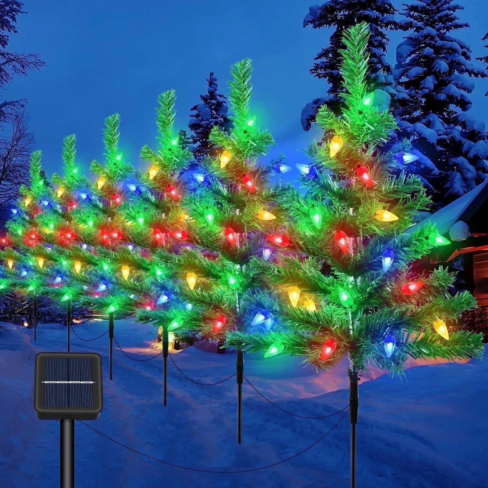 Fohil 6 Pack Solar Christmas Tree Lights with 120 Multicolor C6 ...