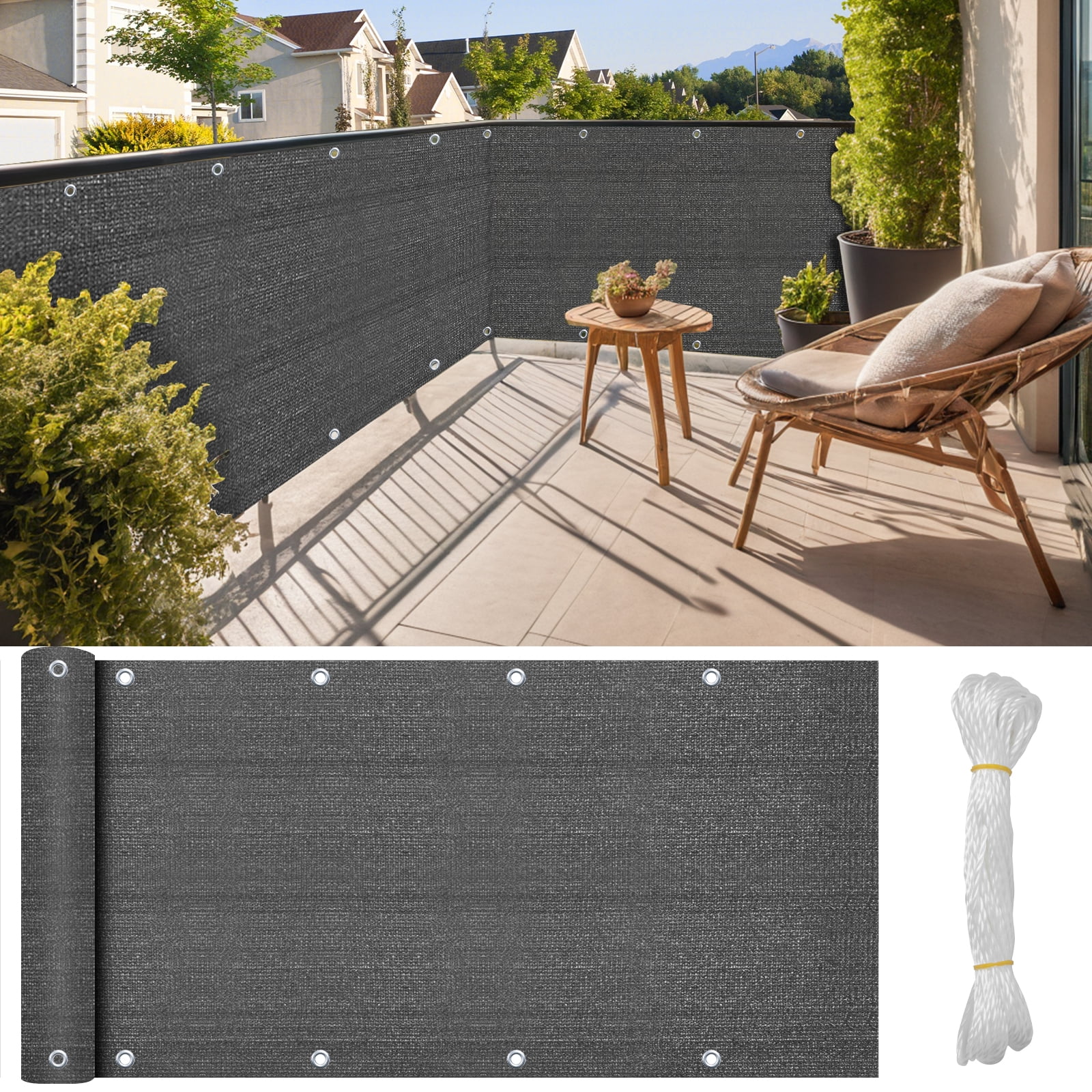 Fohil Balcony Privacy Screen 3.0ft x 16.4ft, Deck Privacy Screen UV ...