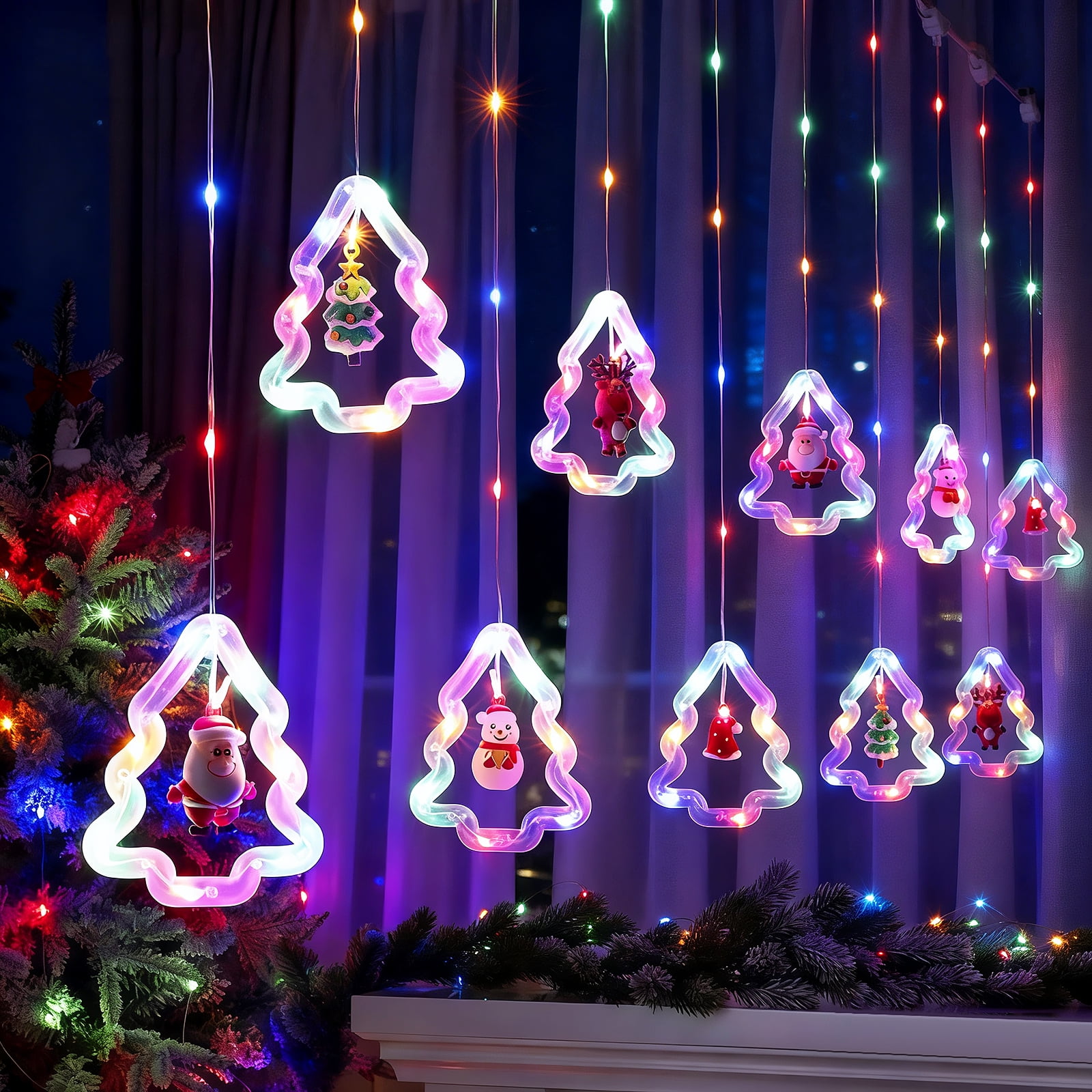 Fohil Christmas Curtain Lights, 9.8ft 100 LED Christmas Tree Shaped ...