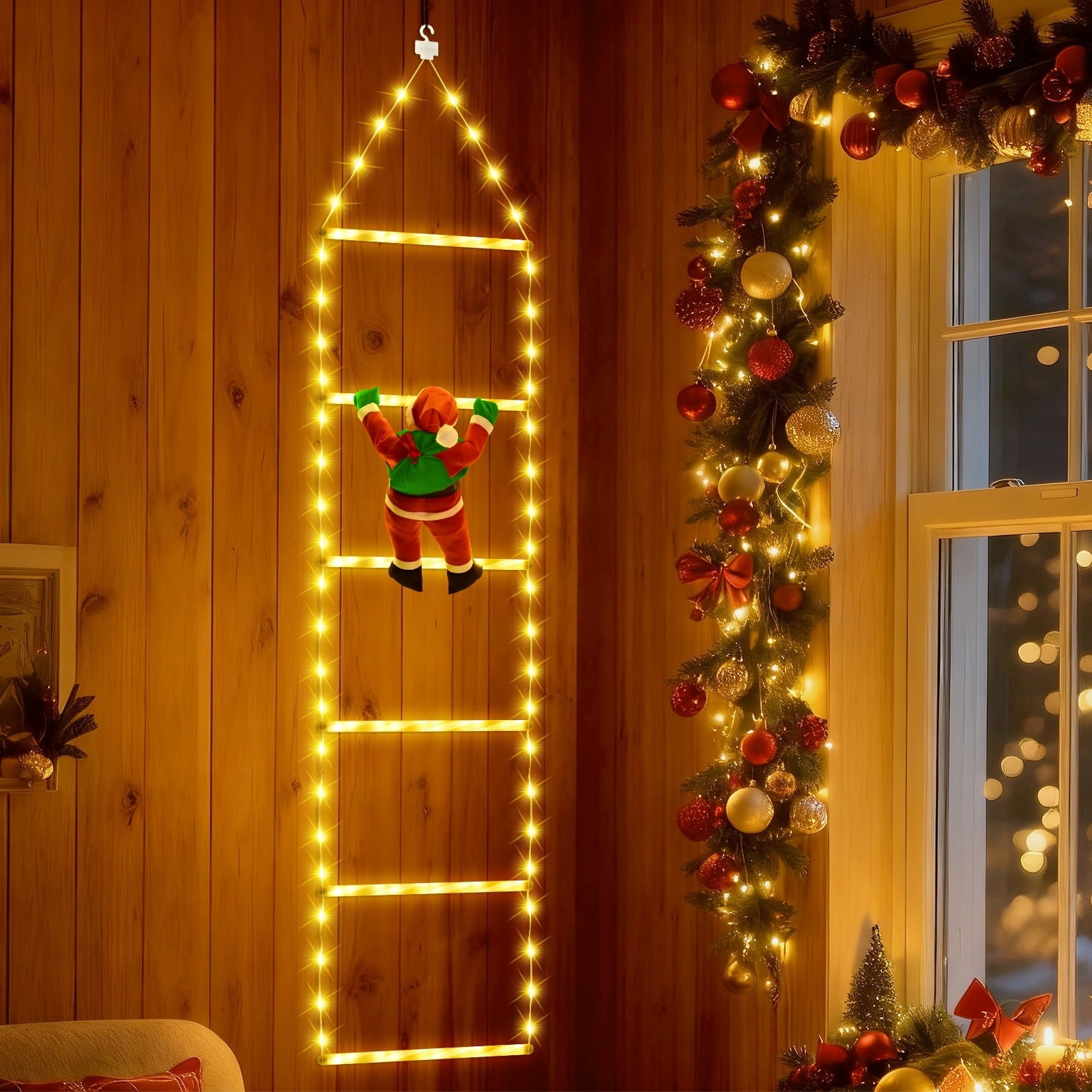 Fohil Christmas Lights, Novelty LED Ladder Lights with Climbing Santa ...