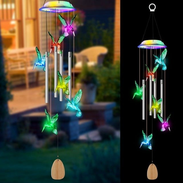 Fohil Hummingbird Solar Wind Chimes for Outside, Aluminum Tubes ...