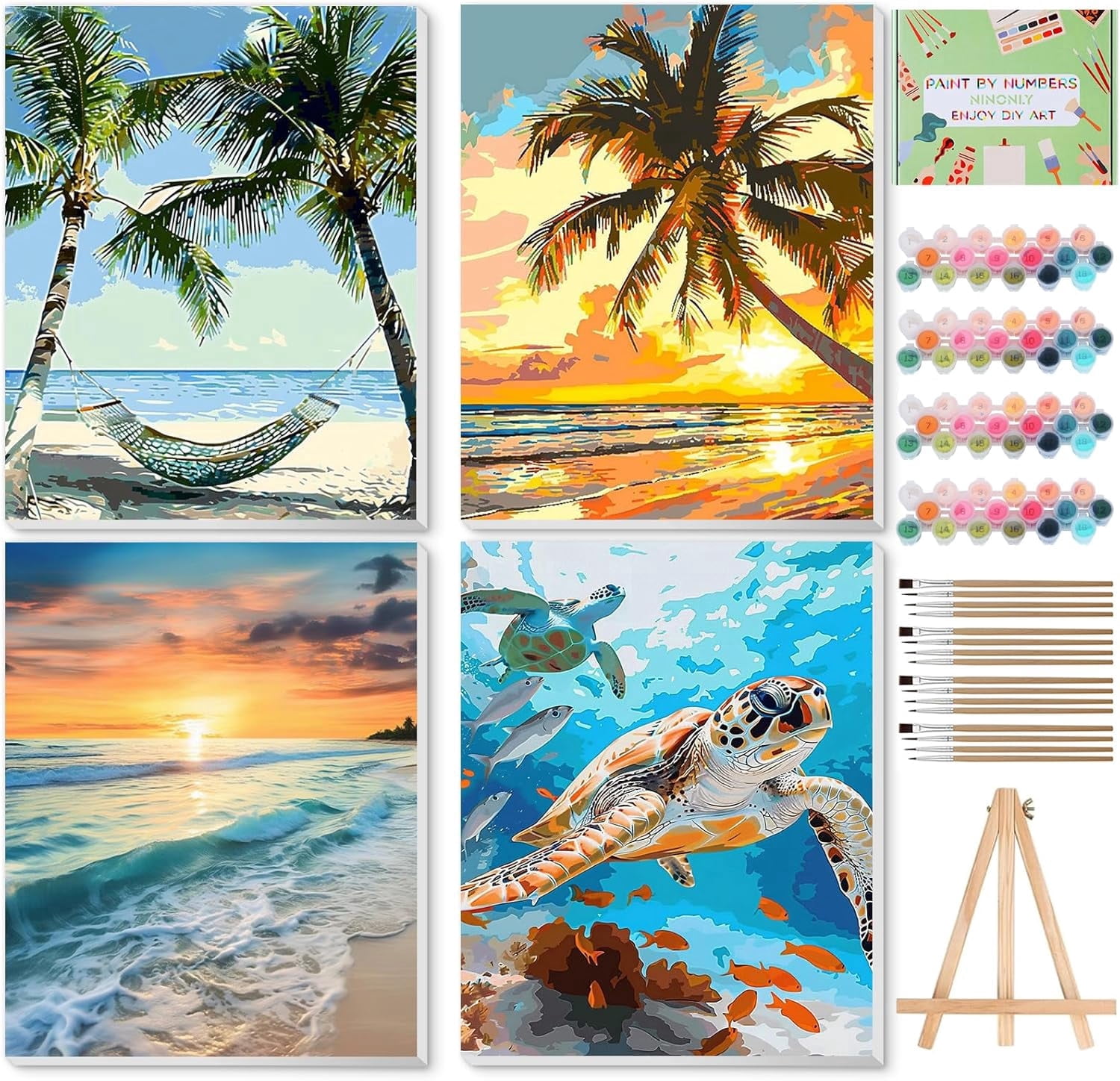 Fohil Paint by Numbers Kit for Adults Framed Canvas 12x16 Inch, 4 Pack ...