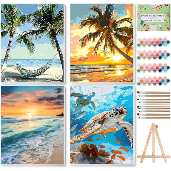 Fohil Paint by Numbers Kit for Adults Framed Canvas 12x16 Inch, 4 Pack ...