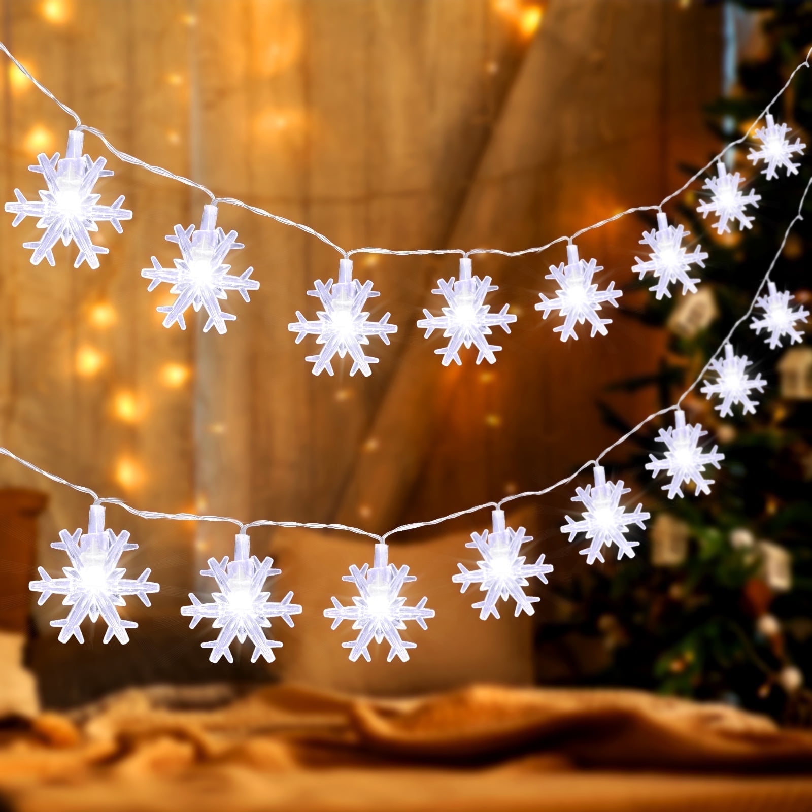 Fohil Snowflake String Lights, 25 FT 50 LED Christmas snowflake Lights ...