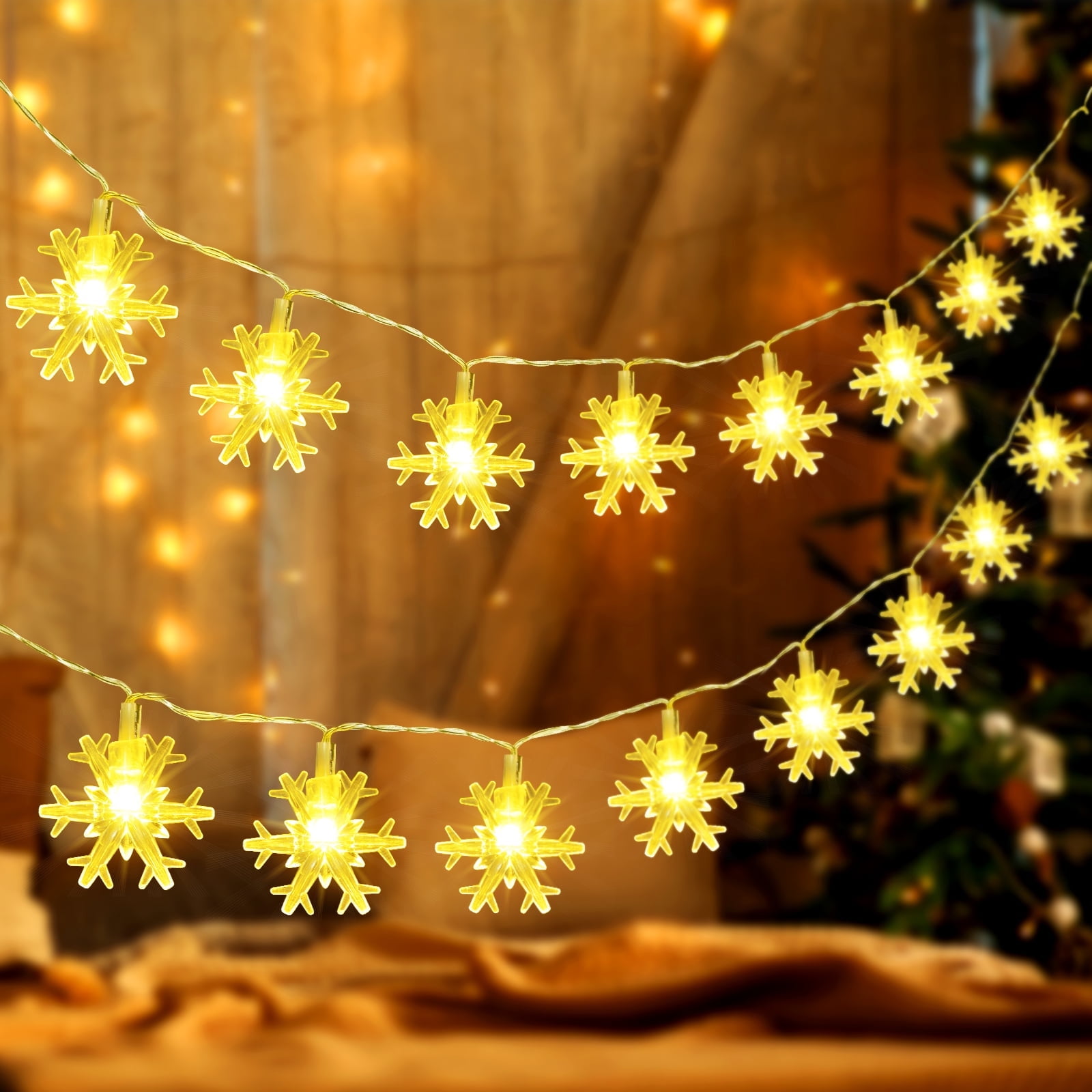 Fohil Snowflake String Lights, 25 FT 50 LED Christmas snowflake Lights ...