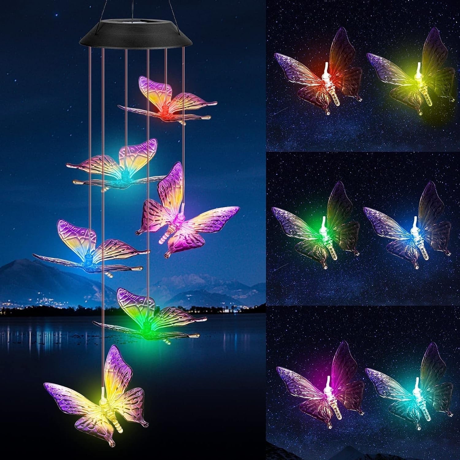 Fohil Solar Butterfly Wind Chime for Outside, Solar Lights Waterproof ...
