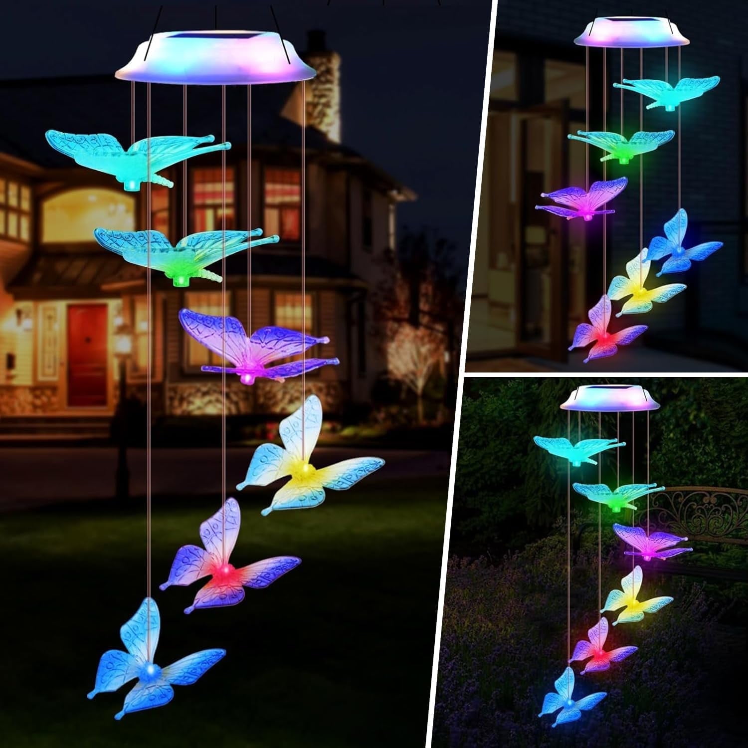 Fohil Solar Butterfly Wind Chimes, Colors Changing Solar Wind Chime ...