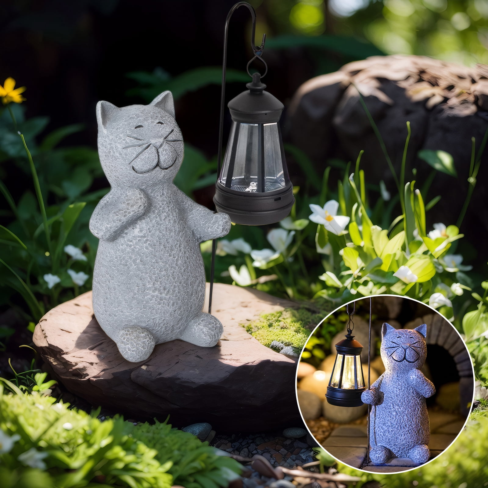 Fohil Solar Cat Outdoor Statues for Garden, Cat Solar Powered Light ...