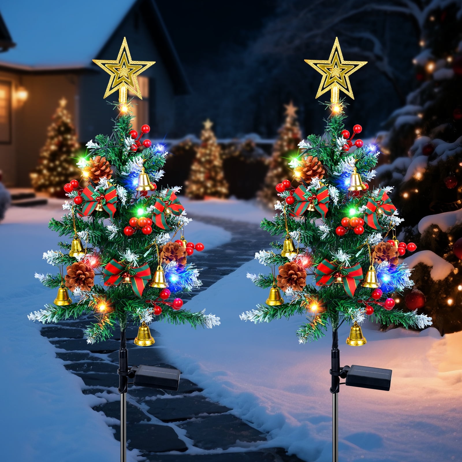 Fohil Solar Christmas Tree Lights 2 Pack, 33.5 inch 20 LED Path Lights ...