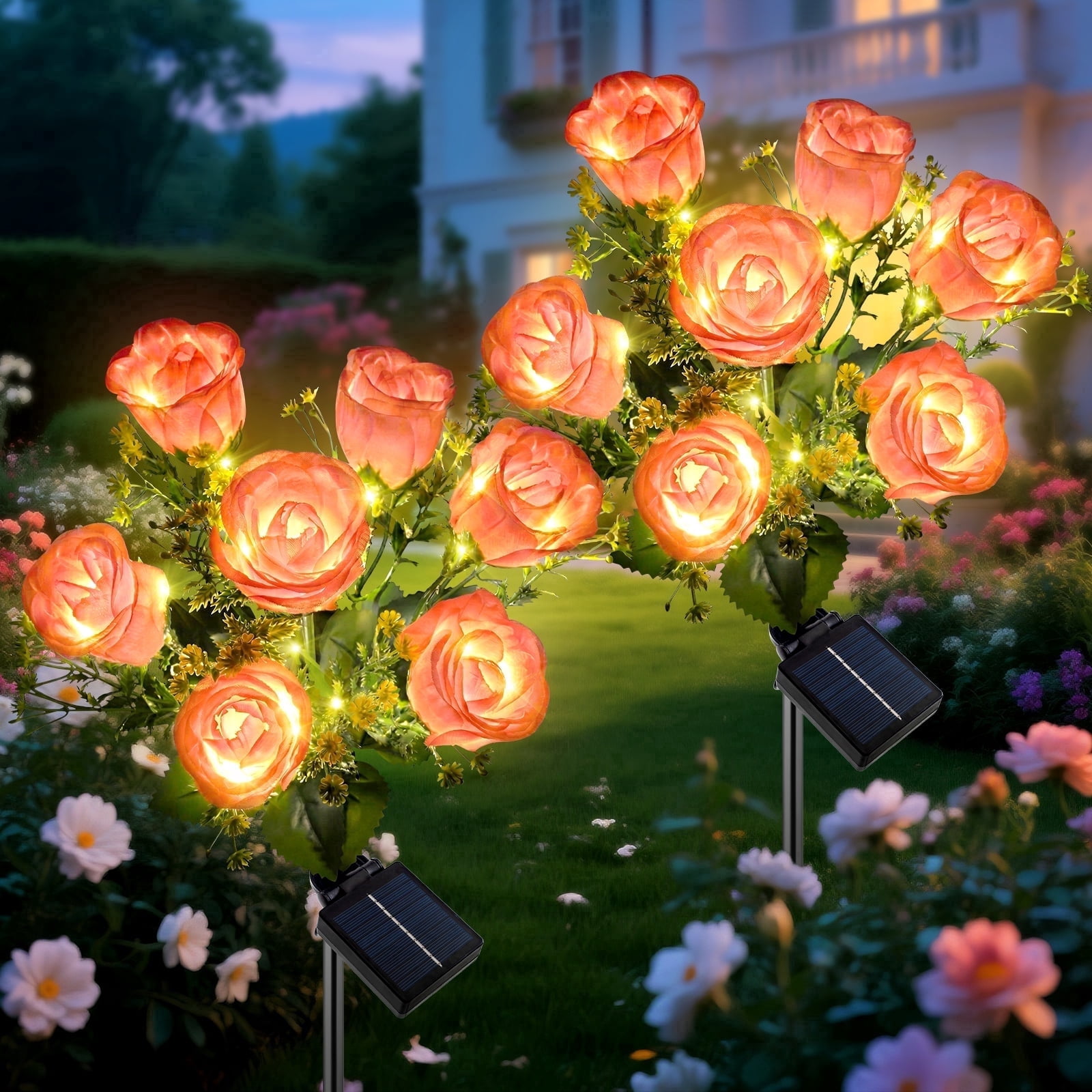 Fohil Solar Garden Flower LED Lights, 7-Head Rose Bud Solar Lights ...