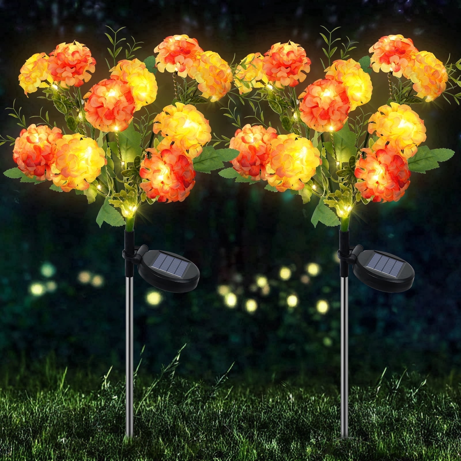 Fohil Solar Garden Flower Lights,2 Pack Outdoor Waterproof 10-Head ...